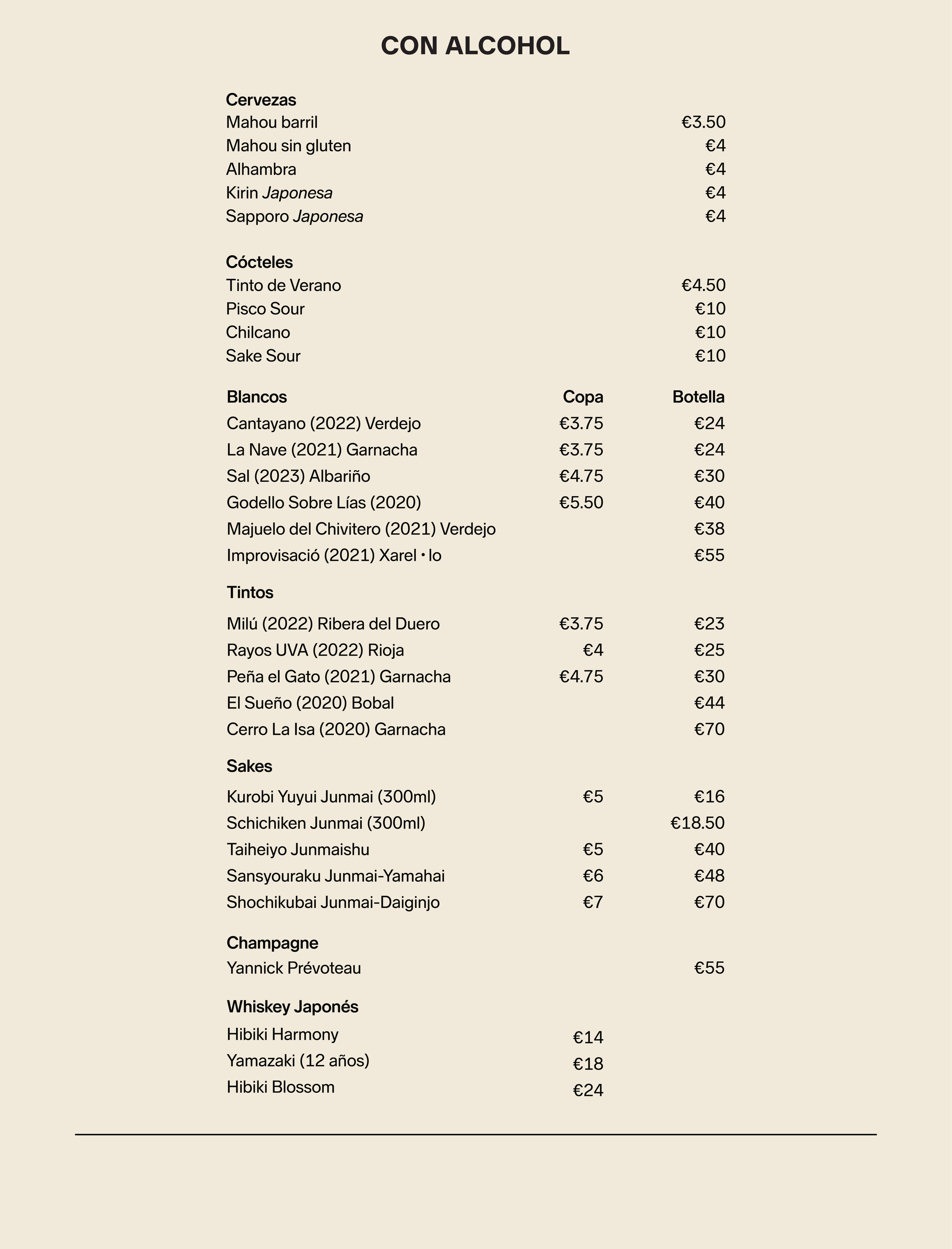 Menu — Akiro Hand Roll Bar