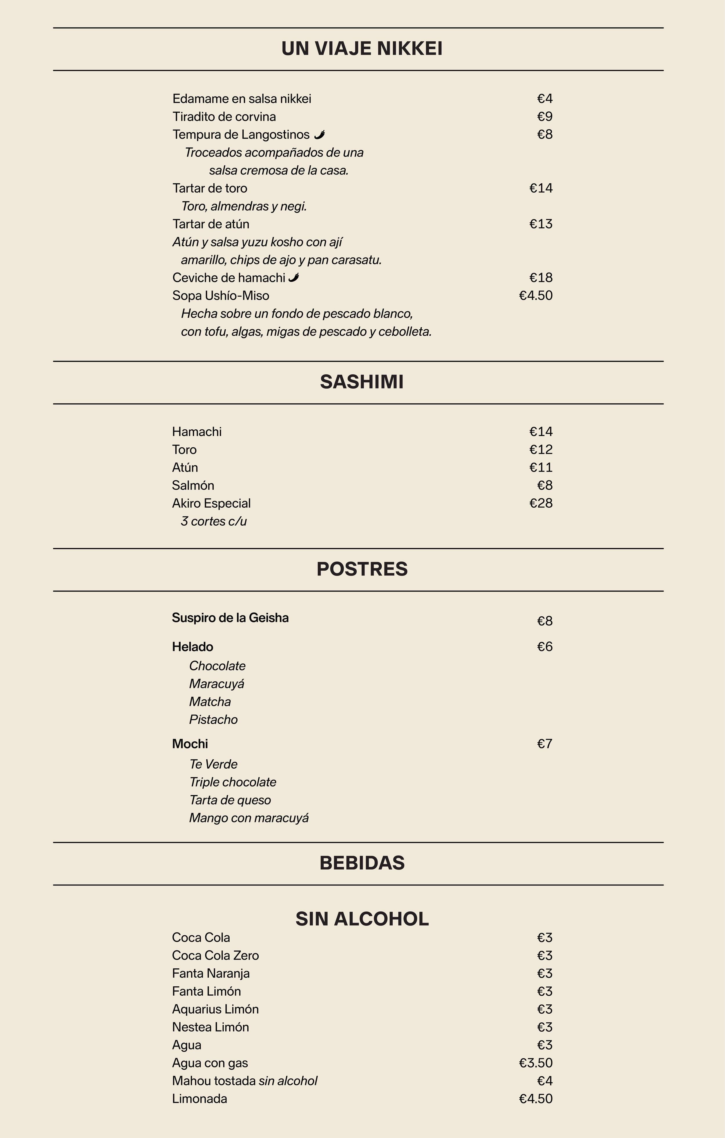Menu — Akiro Hand Roll Bar