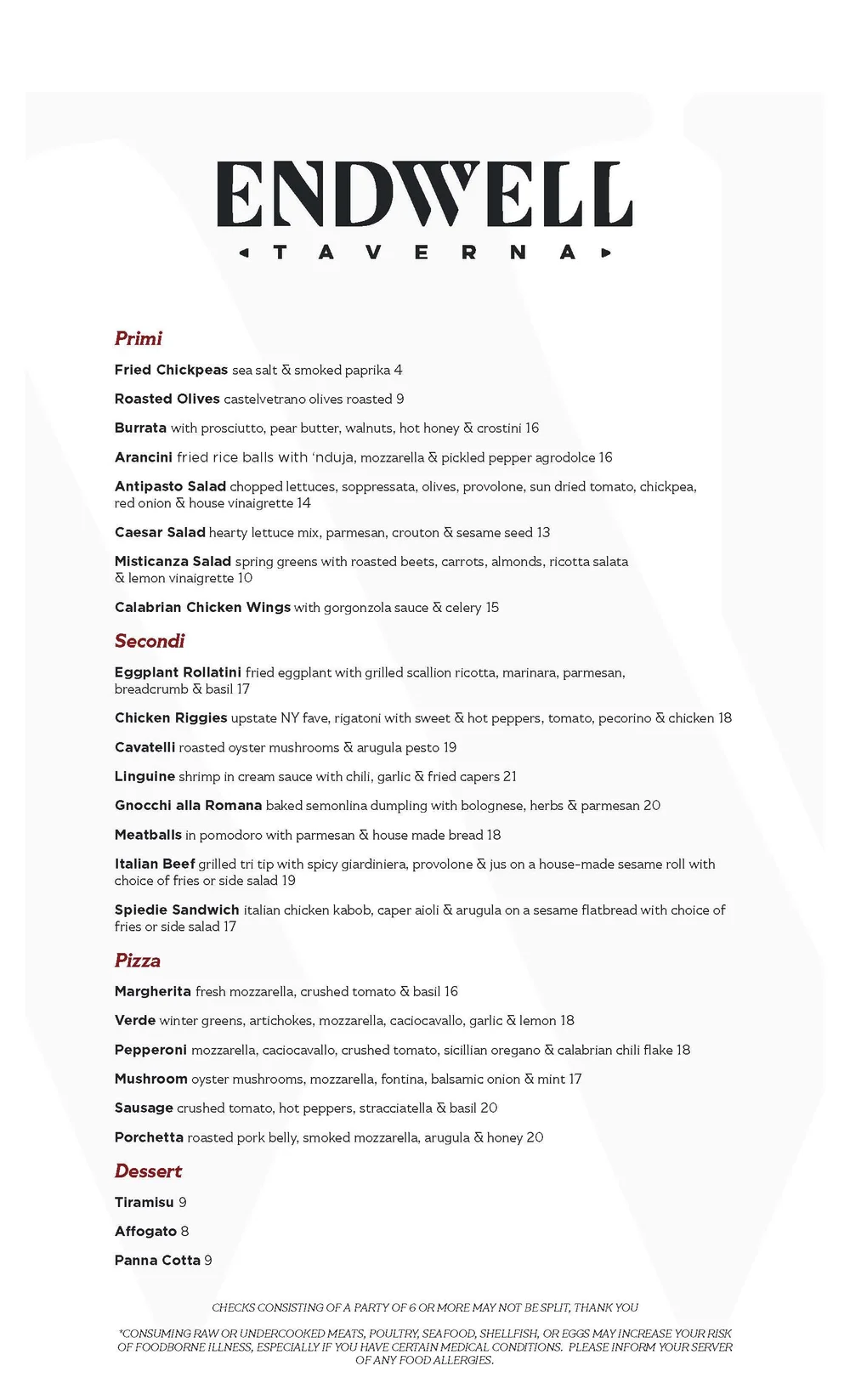 Menu — Endwell Taverna Logo