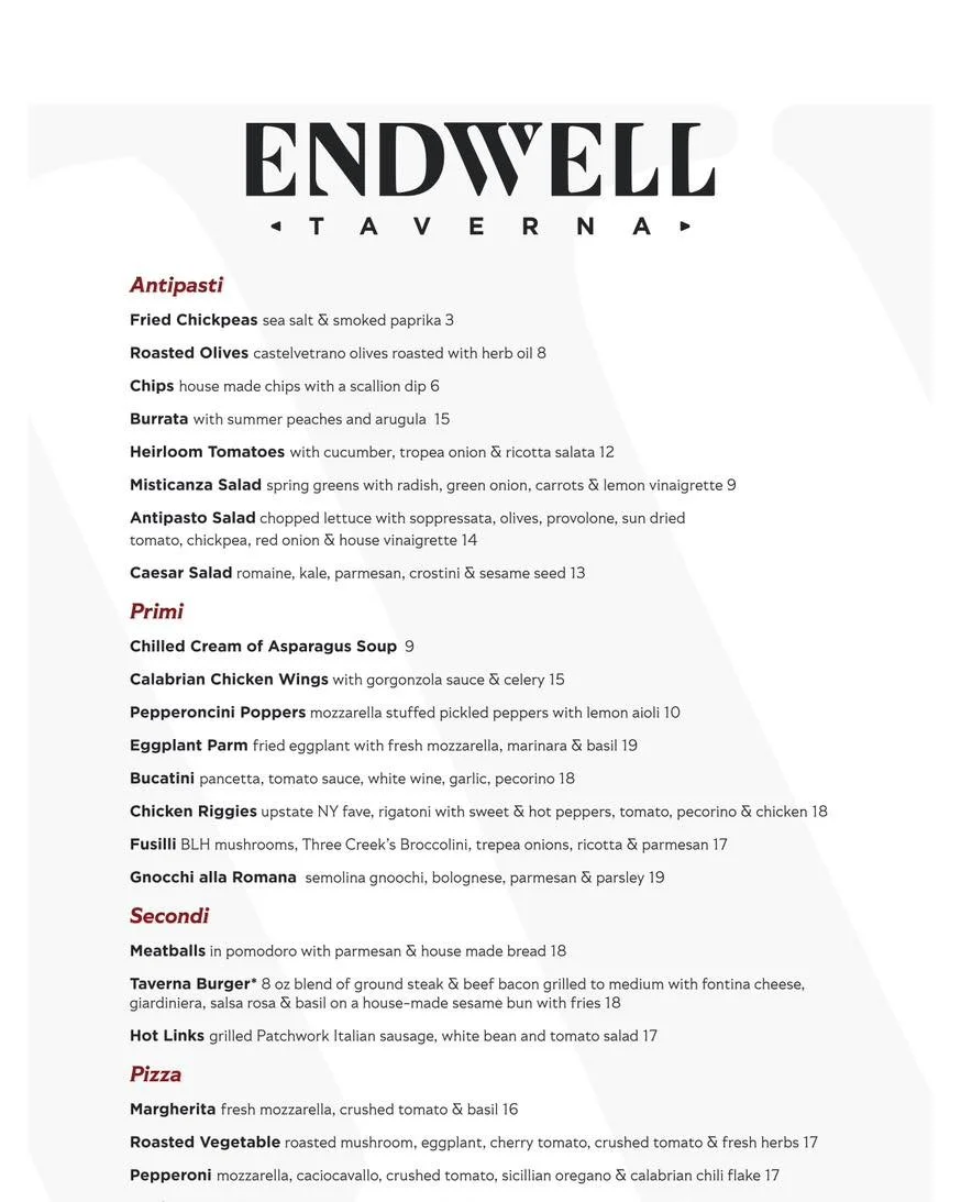 Menu — Endwell Taverna