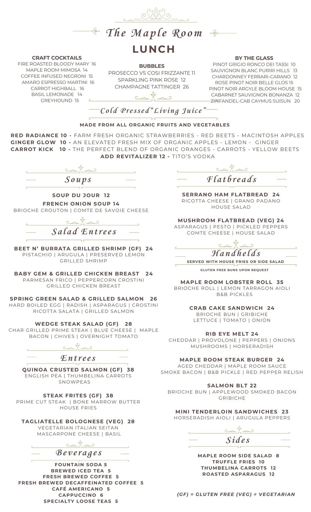 Lunch Menu — The Maple Room
