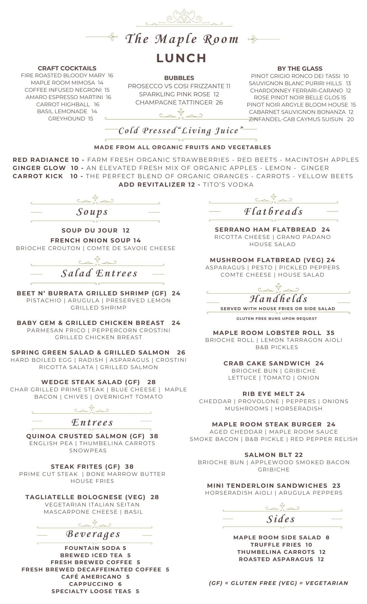 Lunch Menu — The Maple Room