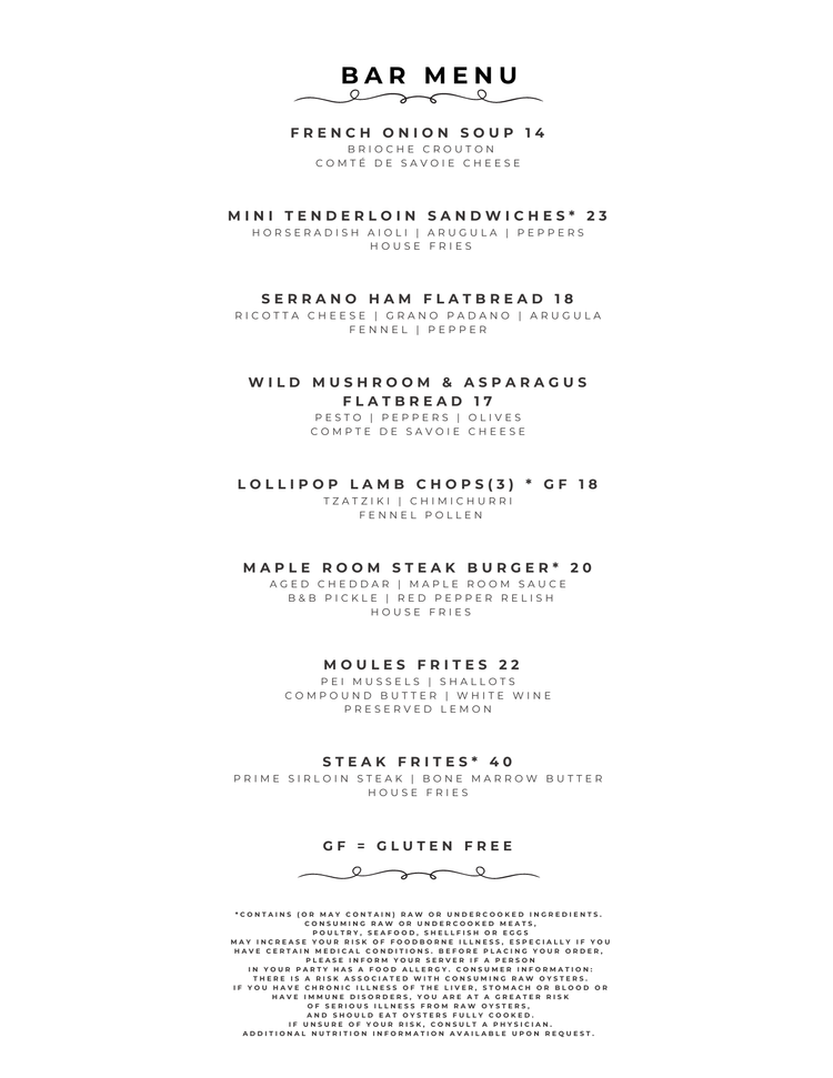Bar Menu — The Maple Room