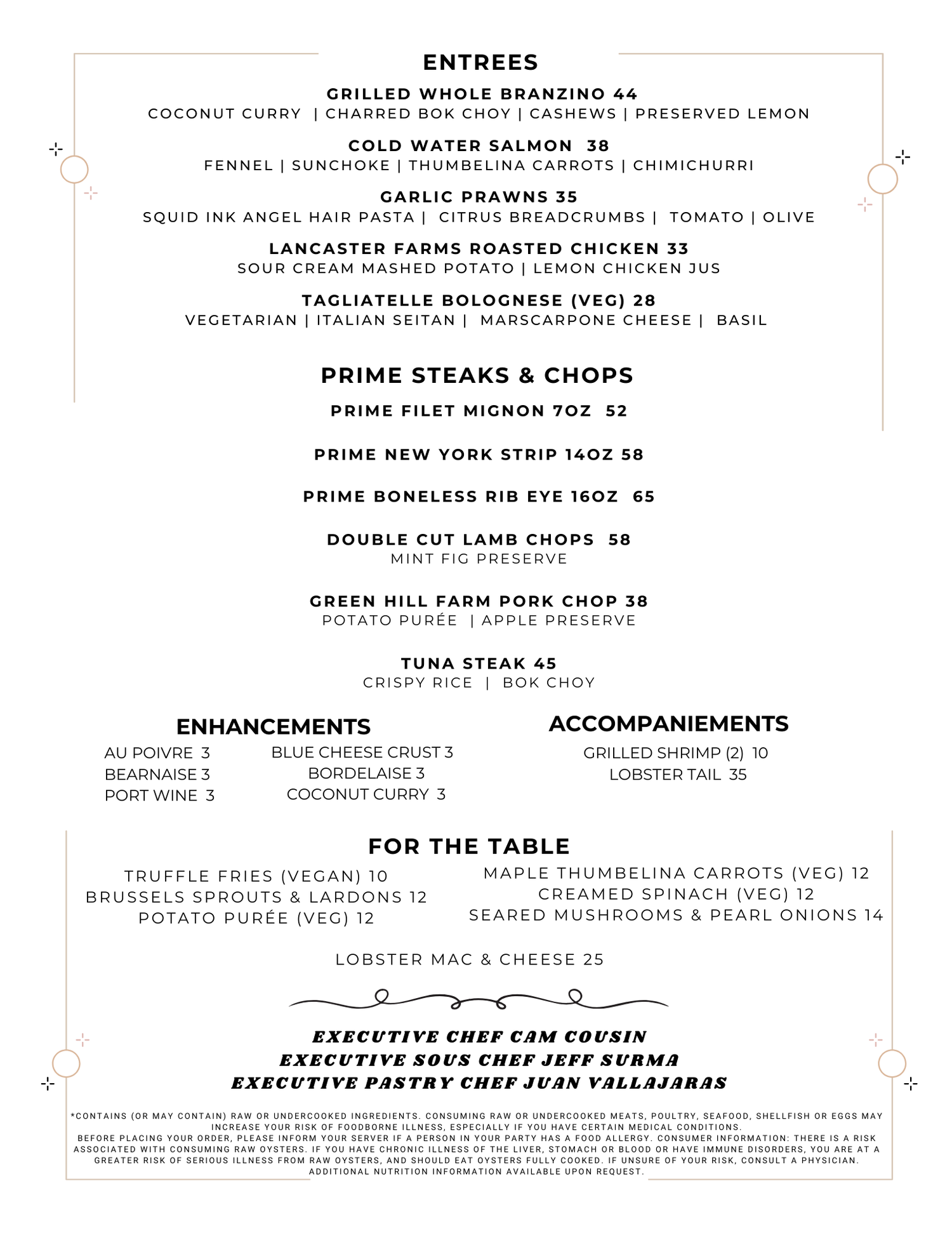 Dinner Menu — The Maple Room