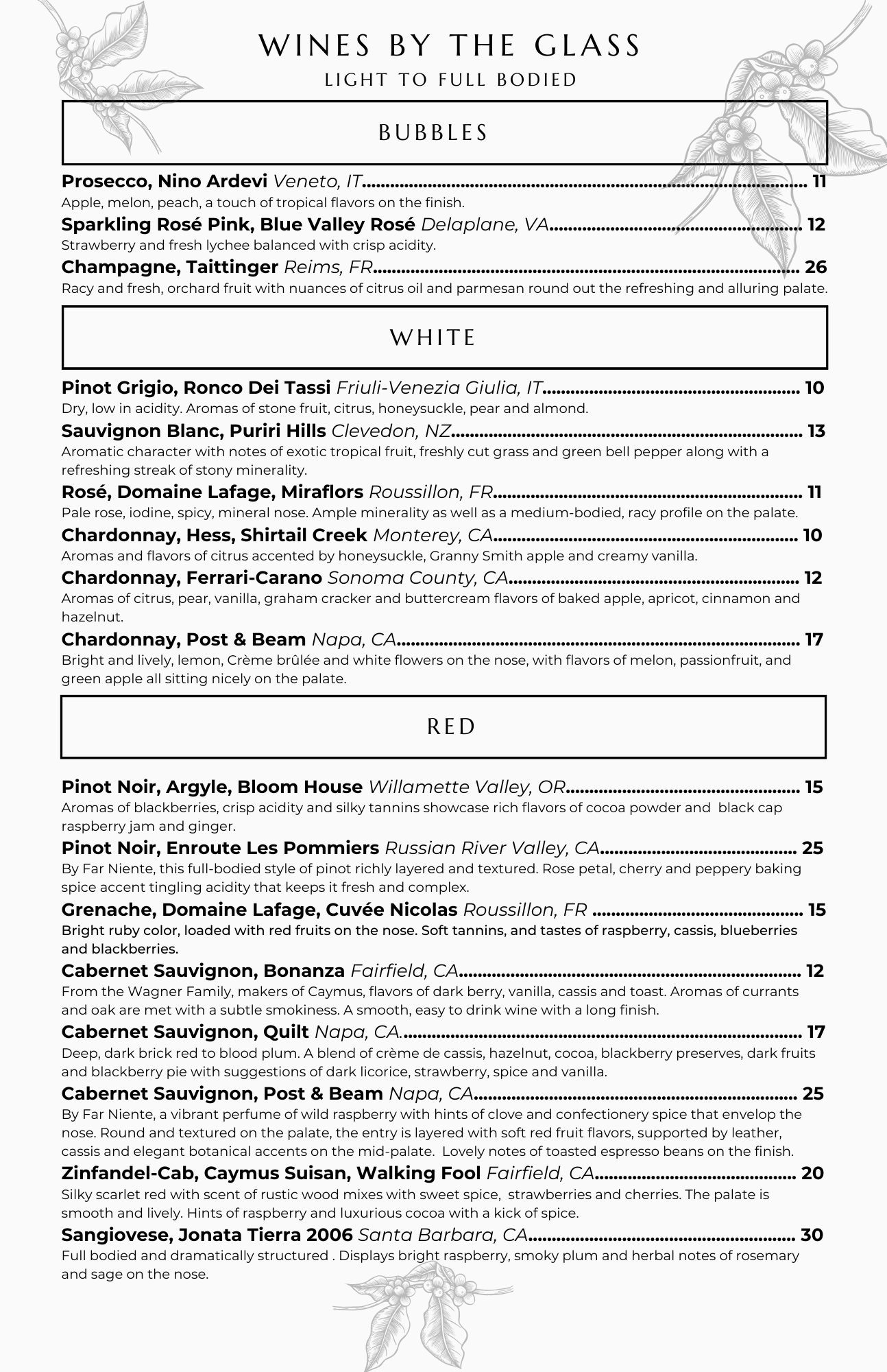 Wine List — The Maple Room