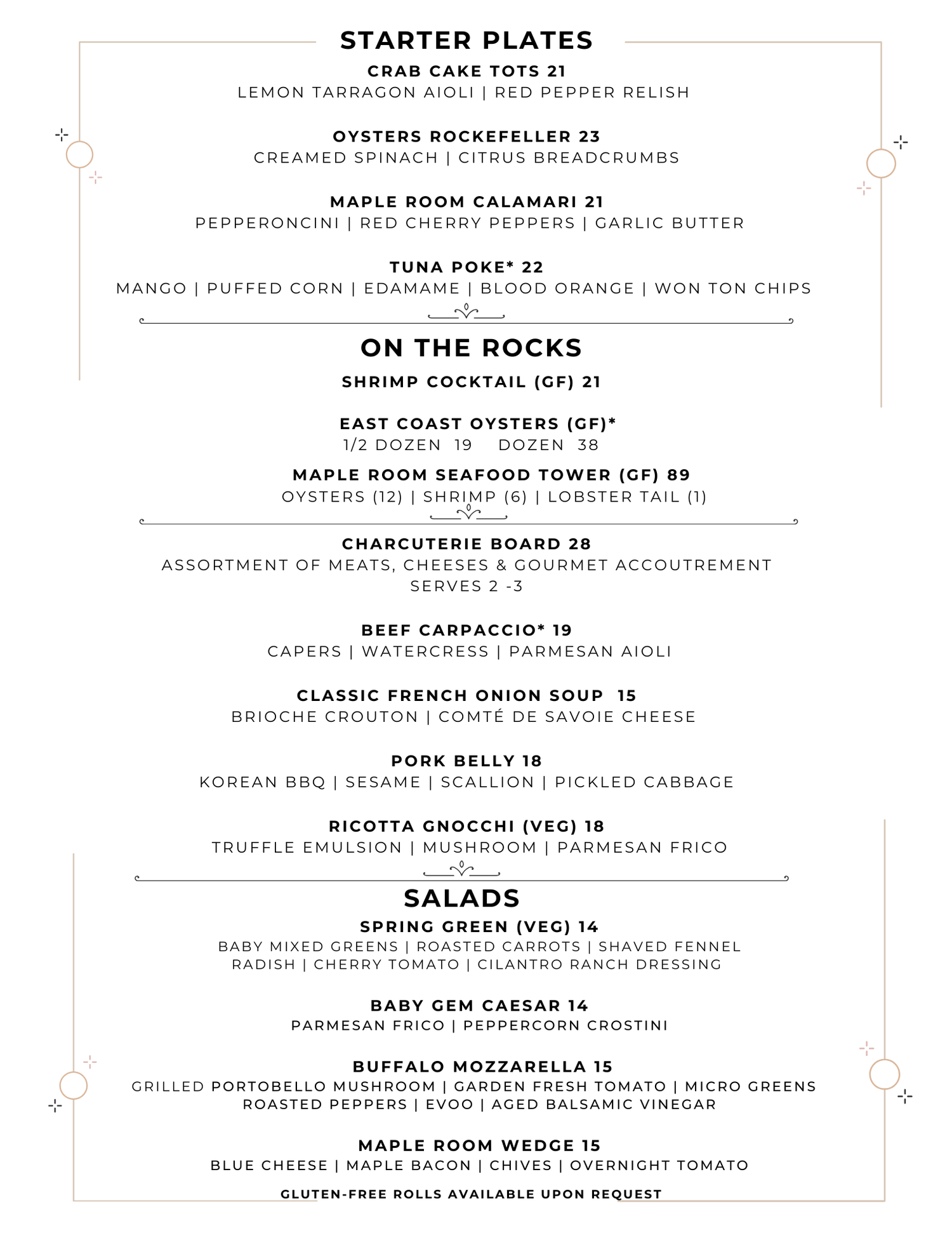 Dinner Menu — The Maple Room