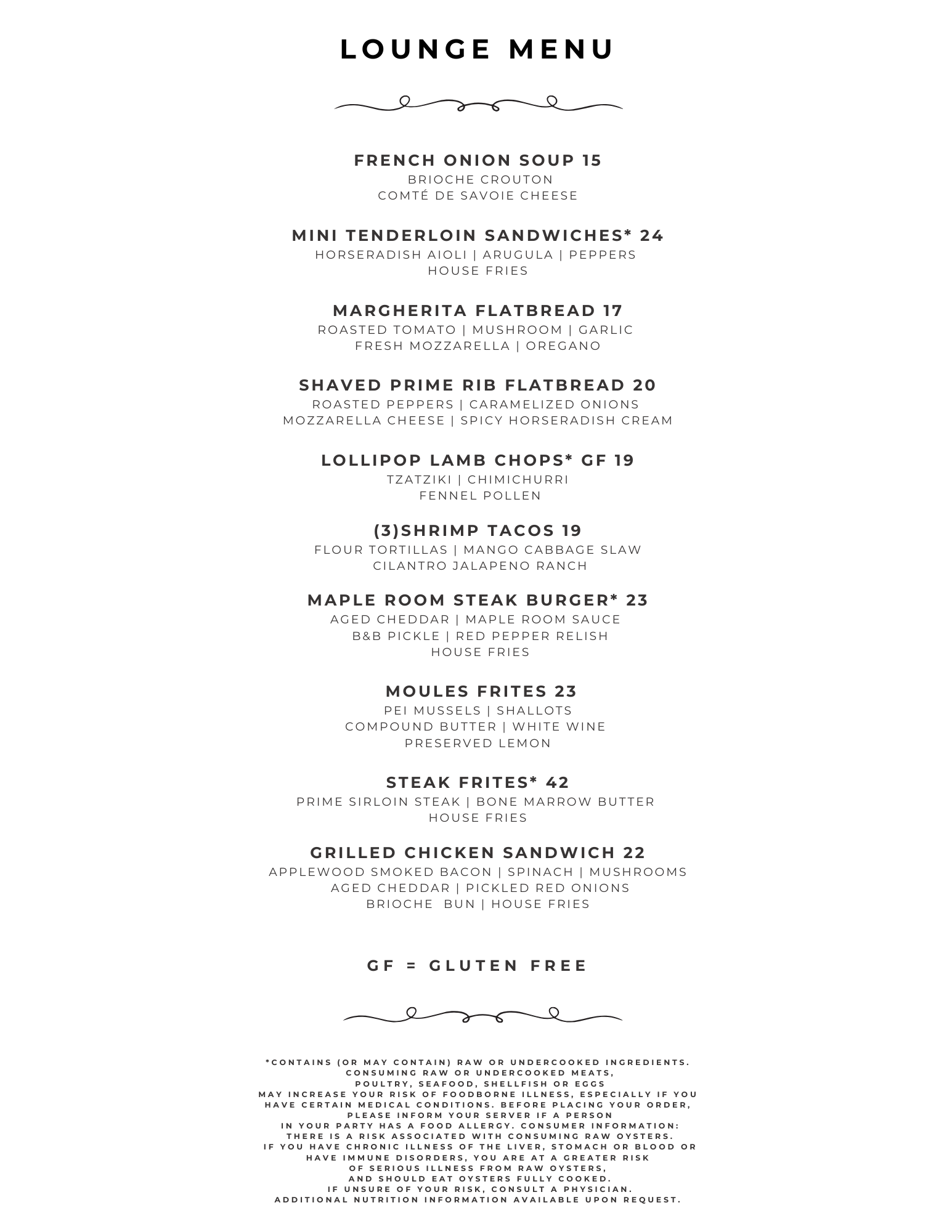 Lounge Menu — The Maple Room