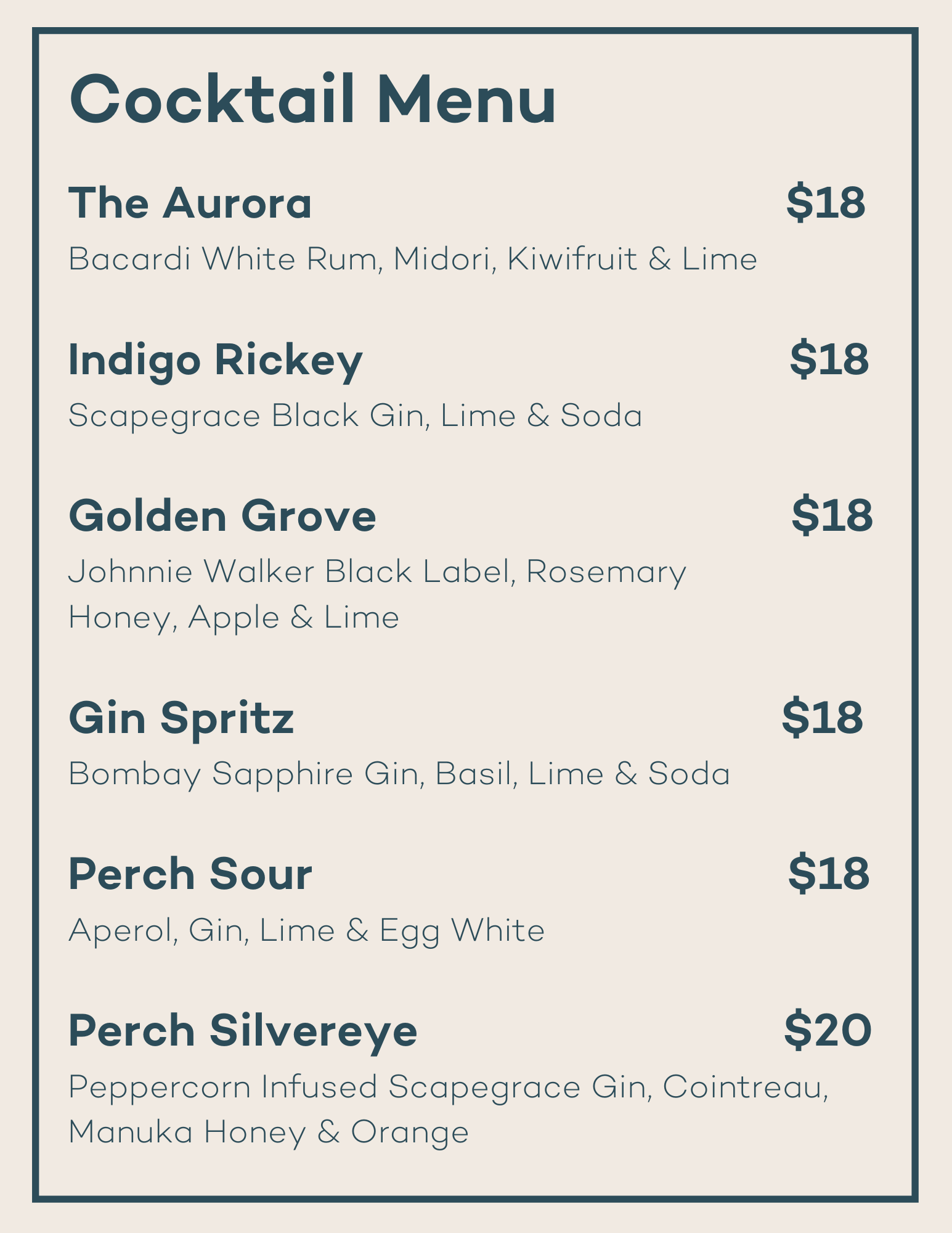 Our Drinks — Perch Dining + Bar