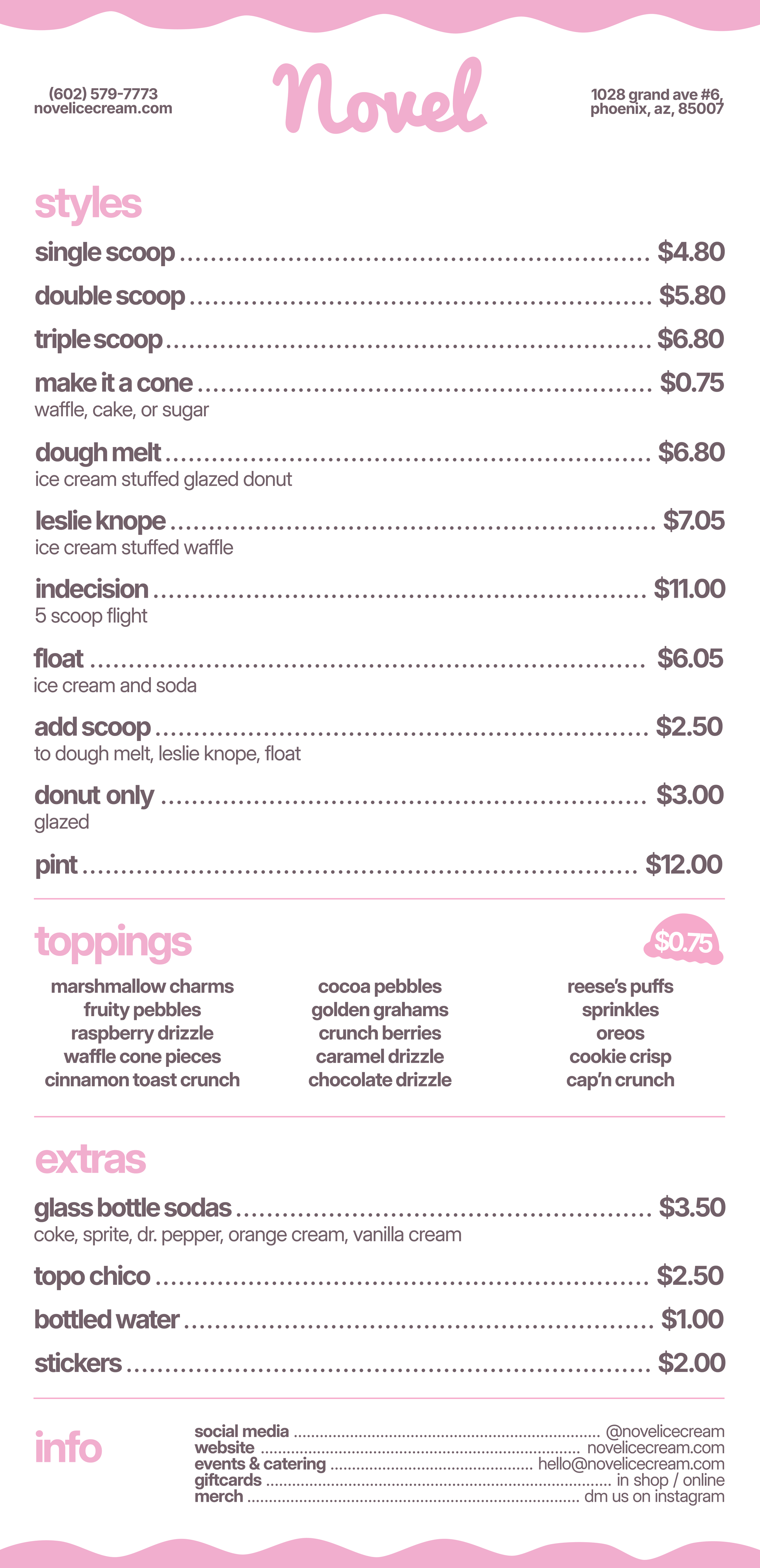 Ice Cream & Sorbet Menu in Phoenix & Mesa — Novel Ice Cream