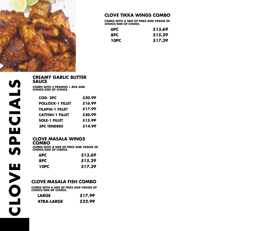 Menu — Clove Fish & Chicken