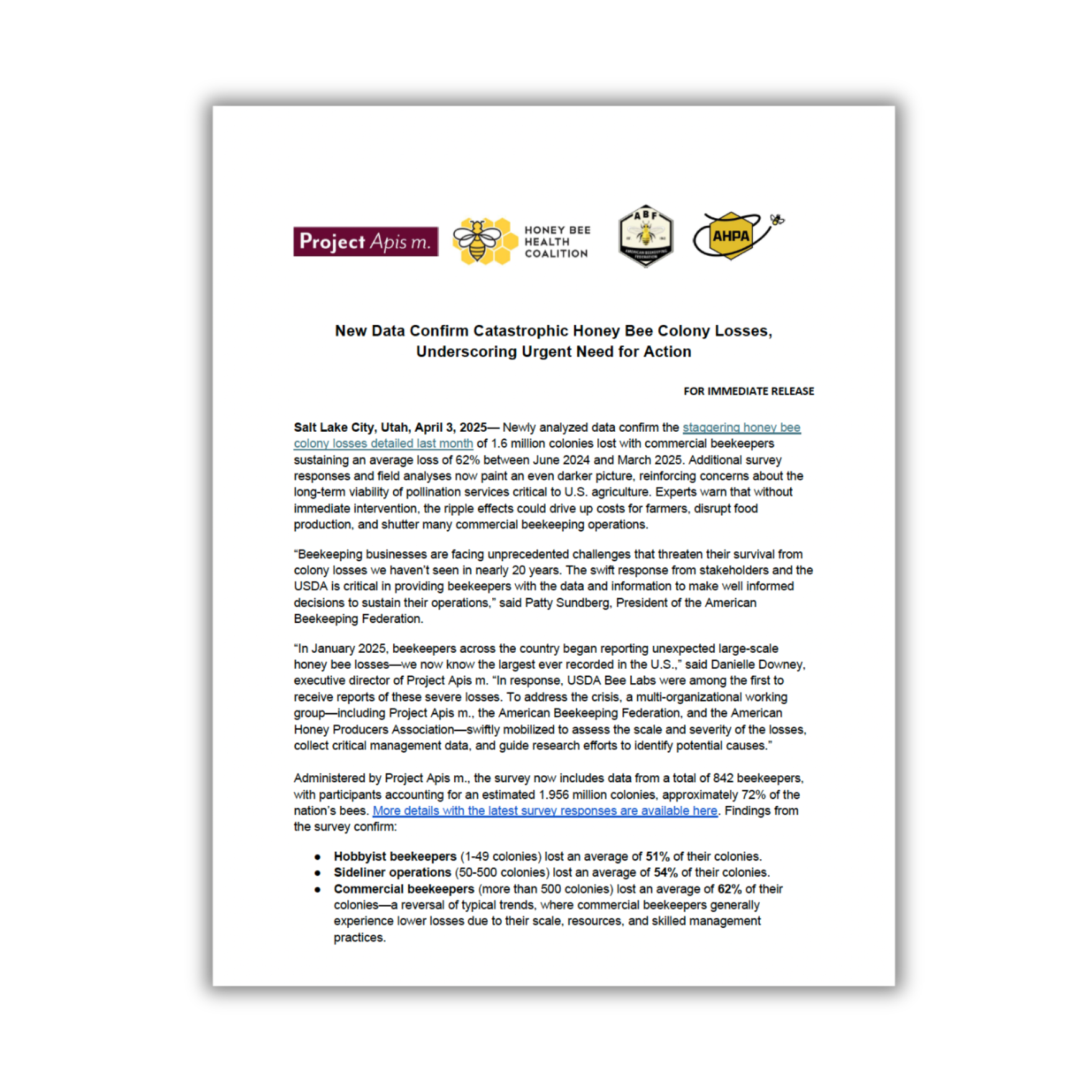 2025 Colony Loss Information — Project Apis m.