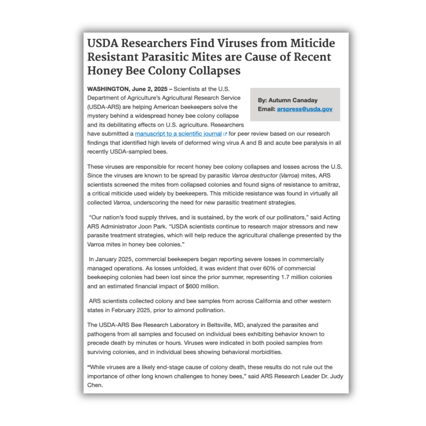 2025 Colony Loss Information — Project Apis m.