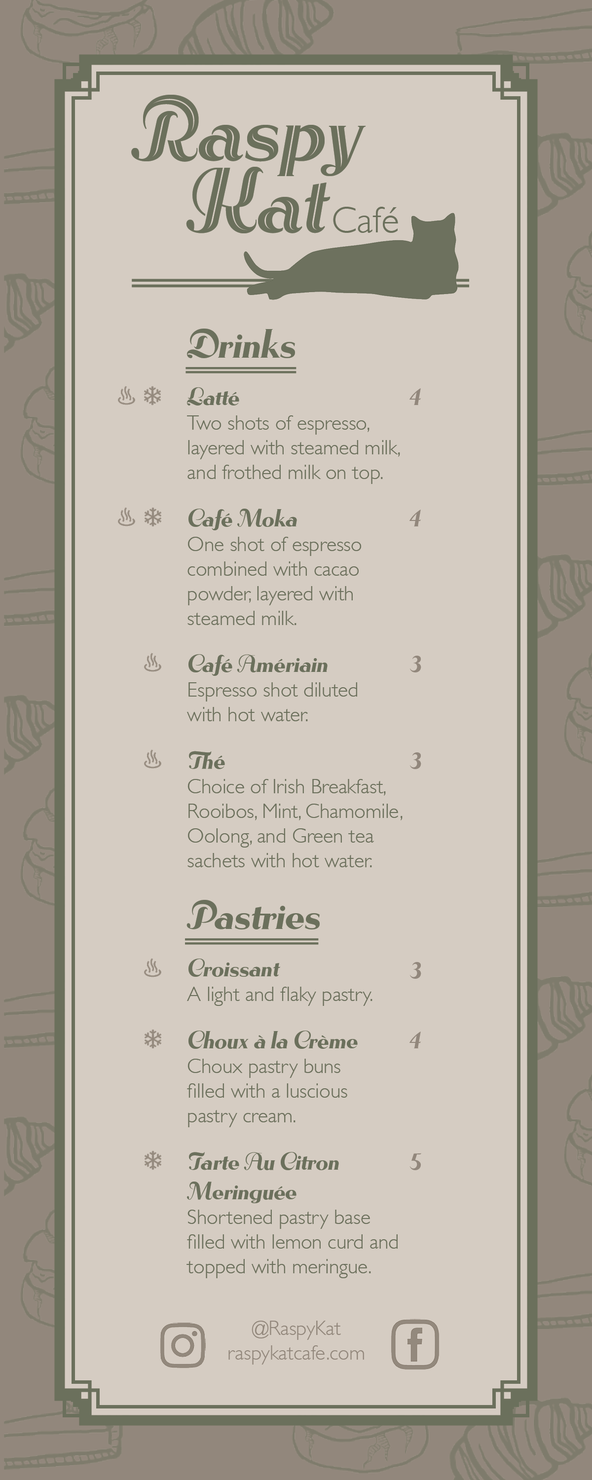 Raspy Kat Cafe Menu Design — Caprice Crystle
