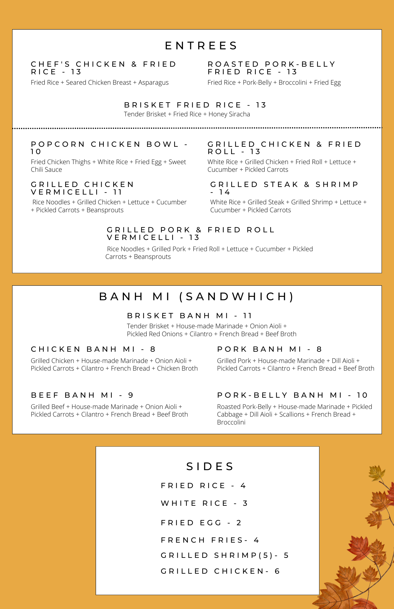 Menu — Pho Fusion + Jasmine Tea