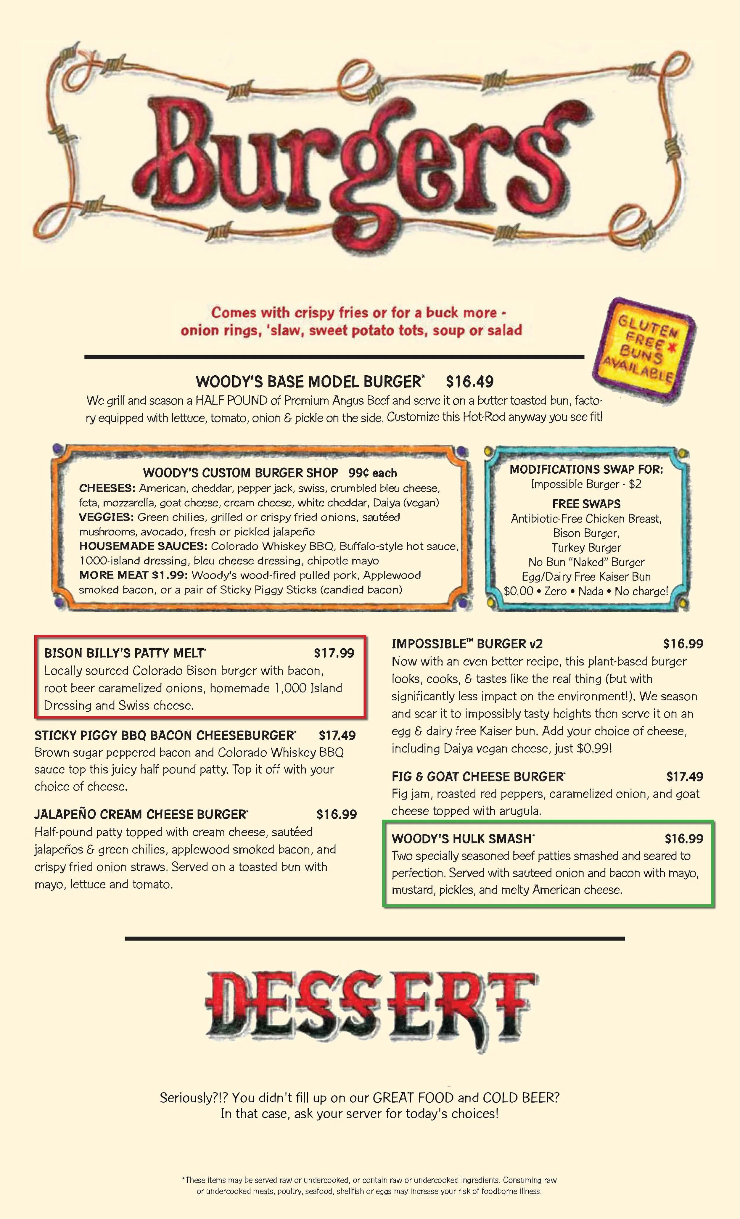 Dine-In Food Menu & Drink Menu — Woody's Wood-Fired Pizza