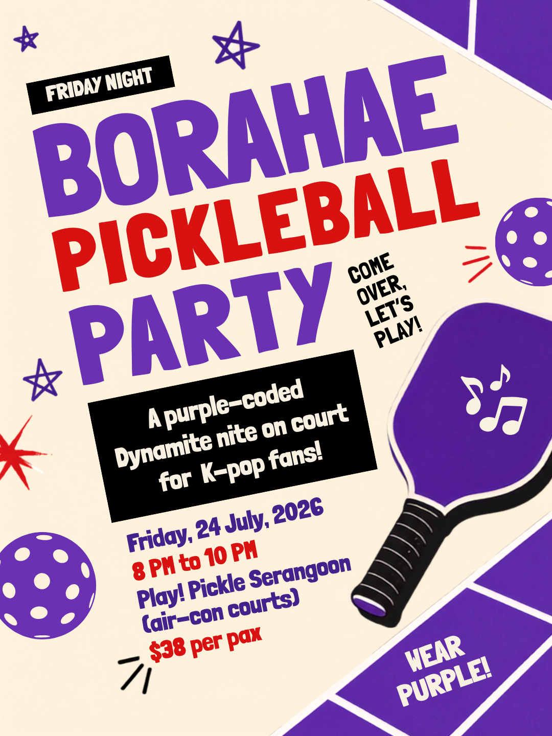 Borahae Pickleball Party — Play! Pickle | Pickleball Lessons & Court ...