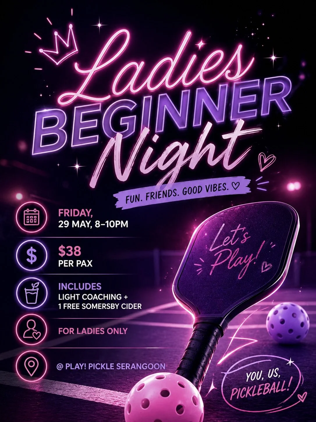 Ladies Night Beginner | Pickleball Singapore — Play! Pickle ...