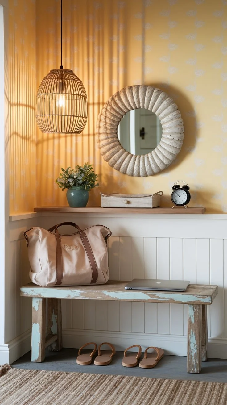Small Coastal Entryway Bench Ideas with Storage — Celeste's Coastal Cottage