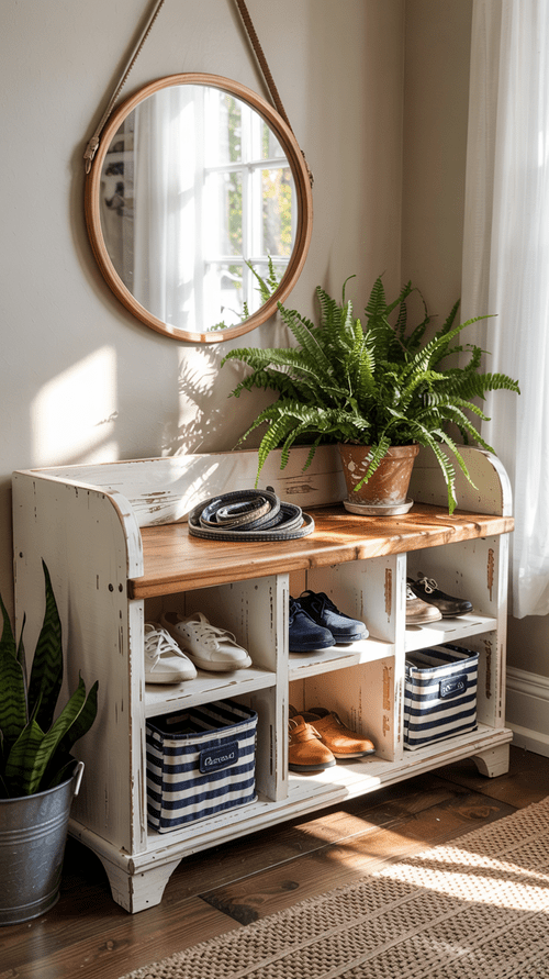 Small Coastal Entryway Bench Ideas with Storage — Celeste's Coastal Cottage
