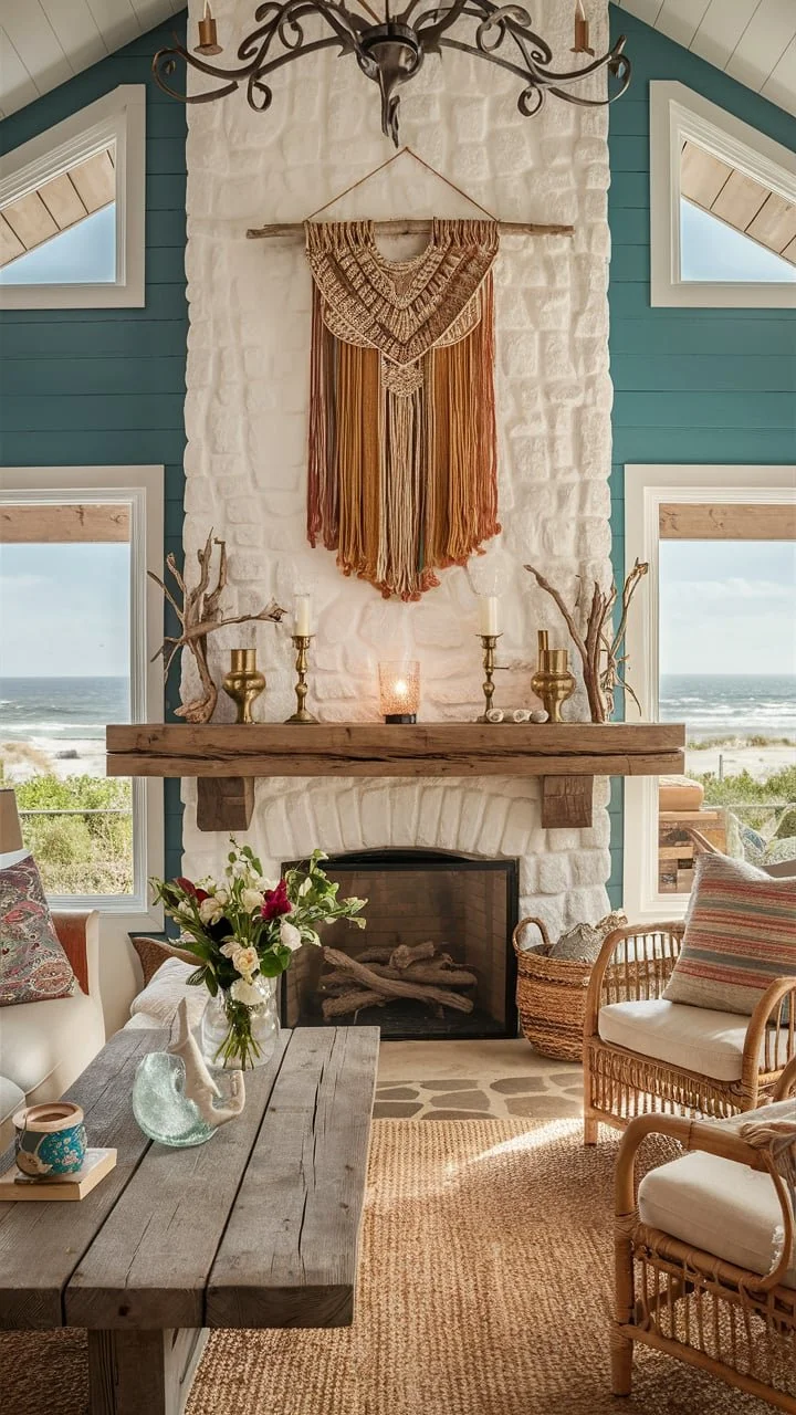 12 Coastal Boho Living Room Fireplace Home Decor Idea — Celeste's ...