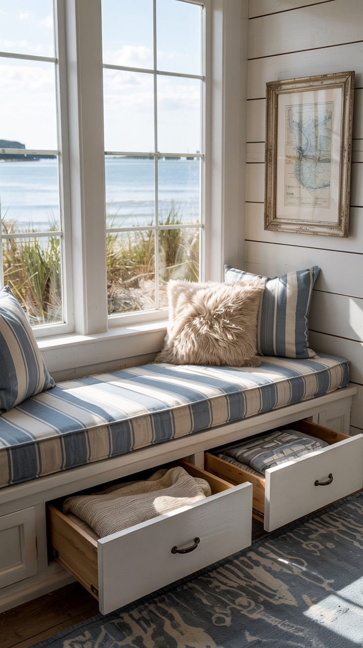 Small Coastal Entryway Bench Ideas with Storage — Celeste's Coastal Cottage