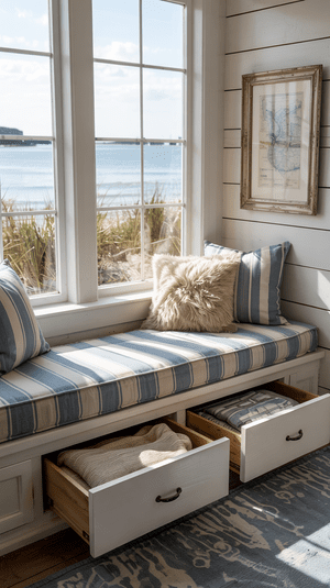 Small Coastal Entryway Bench Ideas with Storage — Celeste's Coastal Cottage