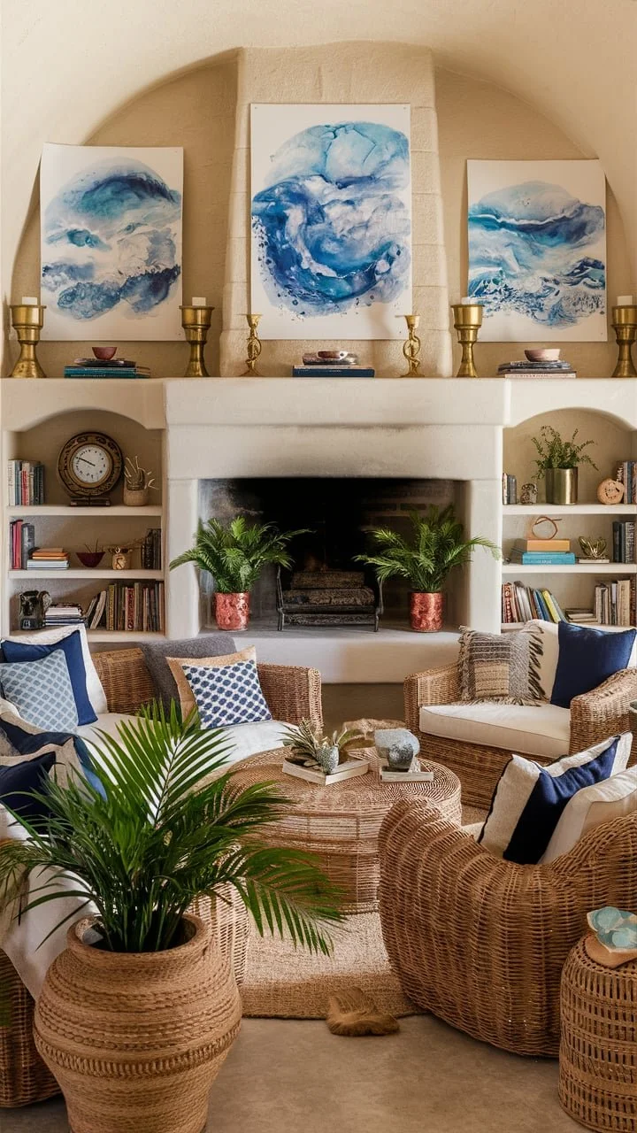 12 Coastal Boho Living Room Fireplace Home Decor Idea — Celeste's ...
