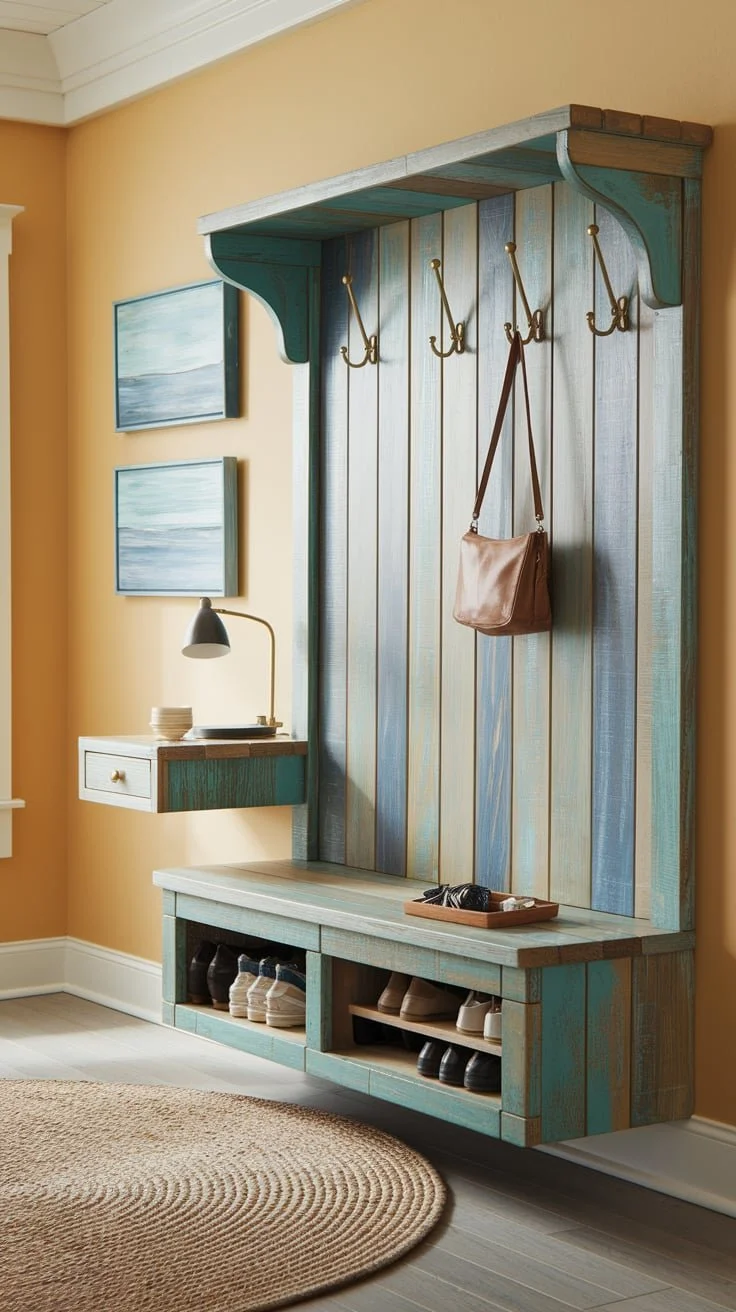 Small Coastal Entryway Bench Ideas with Storage — Celeste's Coastal Cottage