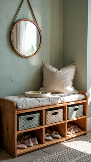 Small Coastal Entryway Bench Ideas with Storage — Celeste's Coastal Cottage