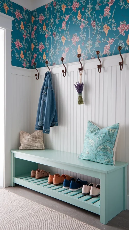 Small Coastal Entryway Bench Ideas with Storage — Celeste's Coastal Cottage