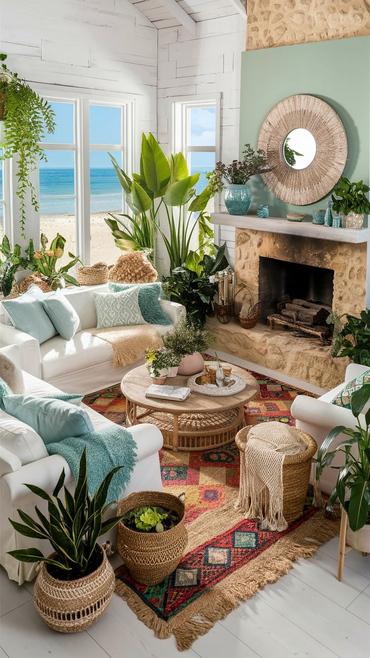 12 Coastal Boho Living Room Fireplace Home Decor Idea — Celeste's ...