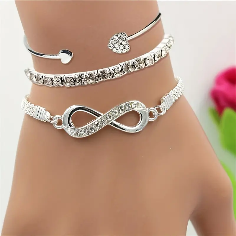 Women's Crystal Snake Chain Infinity Shaped Bracelet Set 3pcs — Hold Me ...