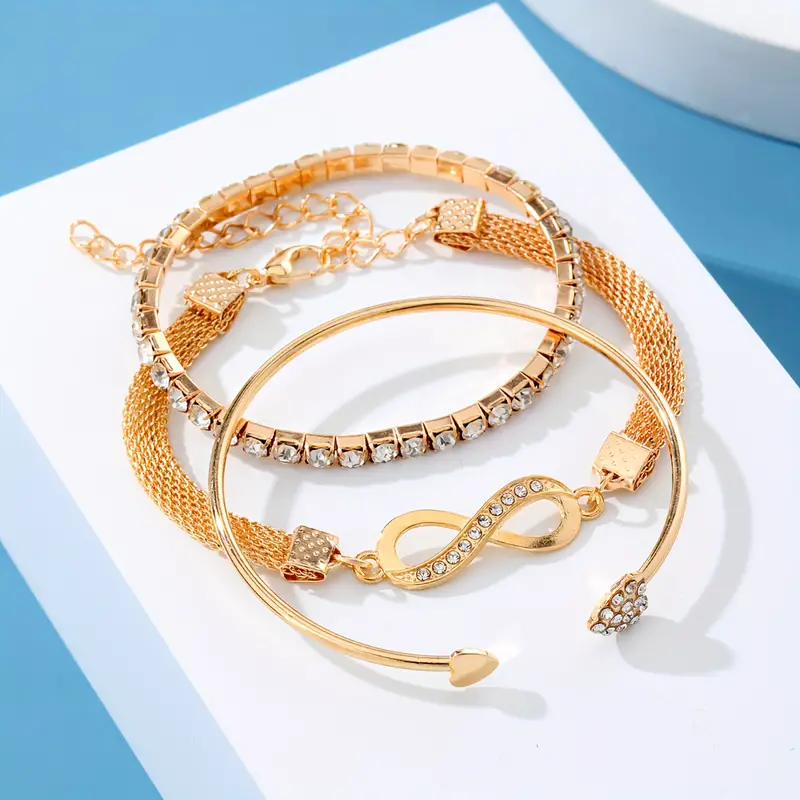 Women's Crystal Snake Chain Infinity Shaped Bracelet Set 3pcs — Hold Me ...