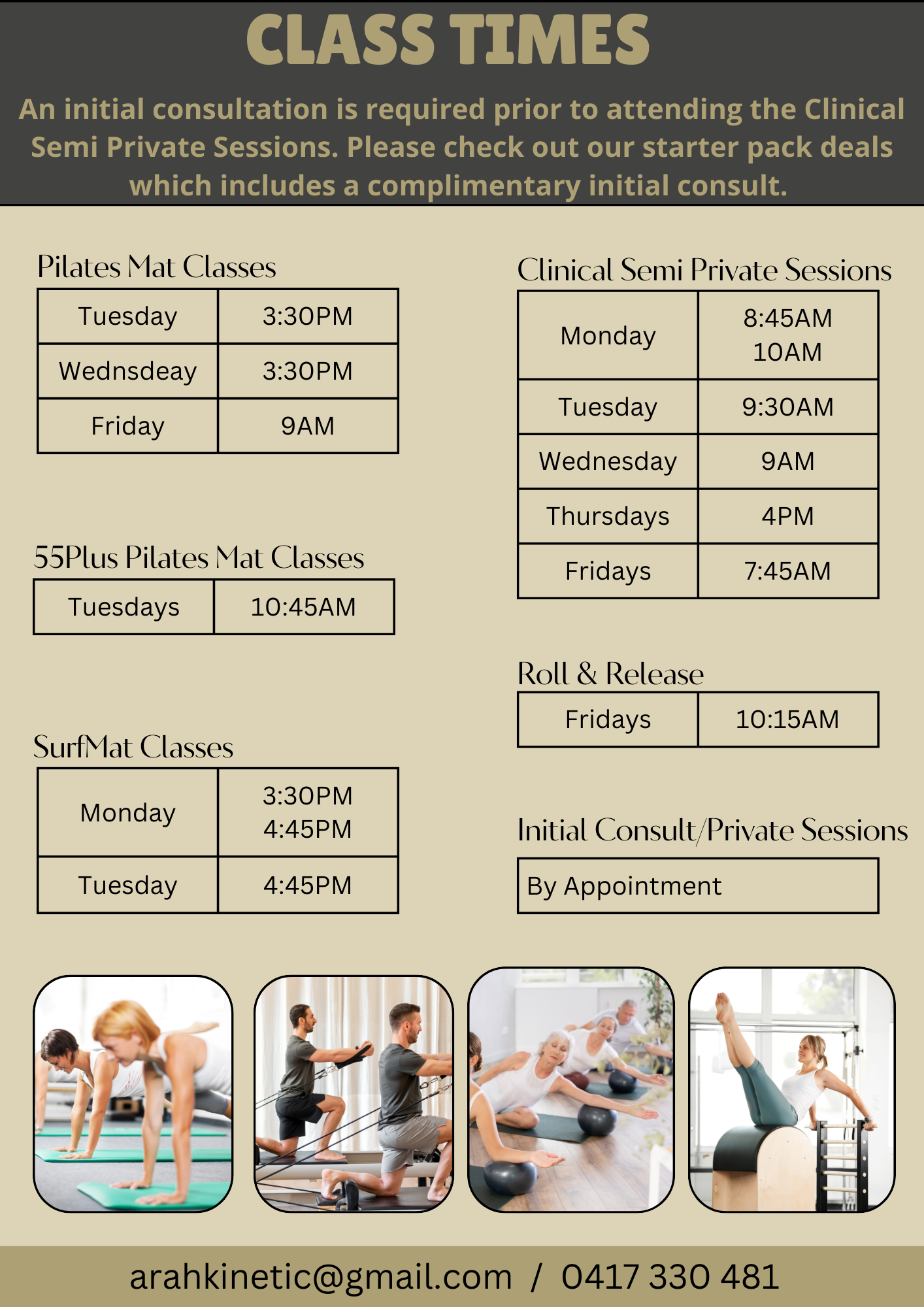 Arah Kinetic Timetable — Arah Kinetic Movement Therapy