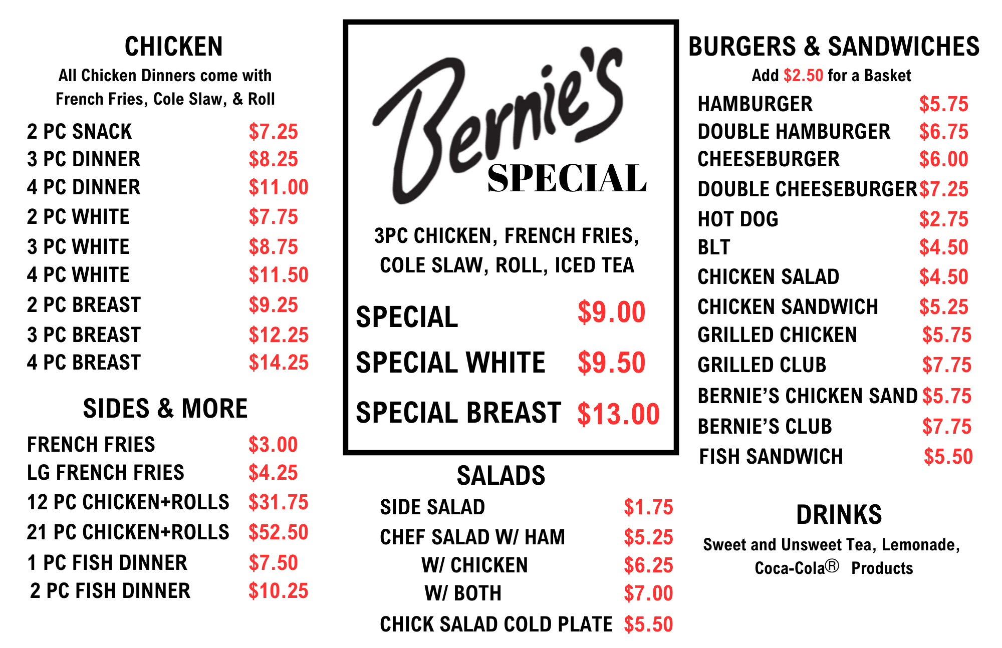 Full Menu — Bernie's Chicken