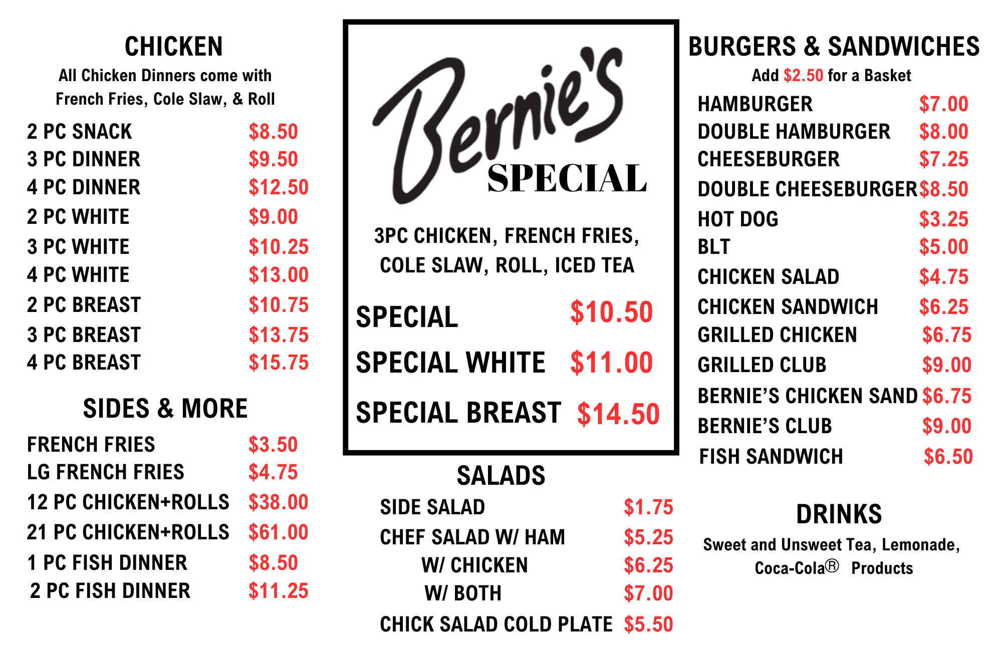 Full Menu — Bernie's Chicken
