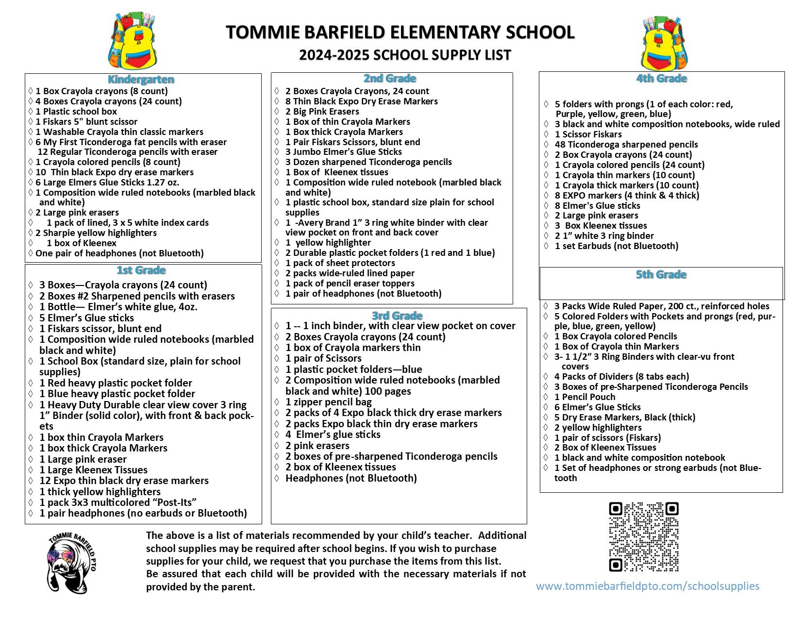School Supply 2024/2025 — Tommie Barfield