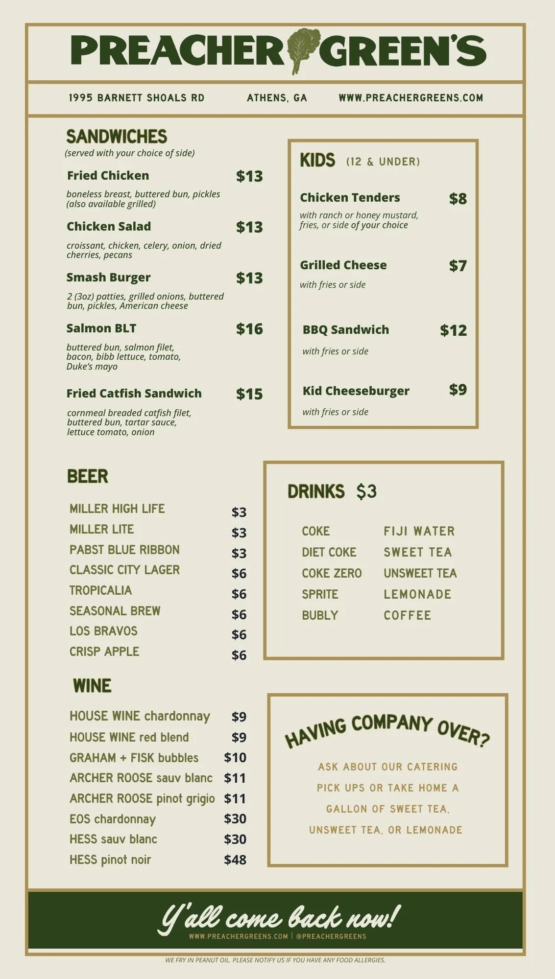 Menu — Preacher Greens