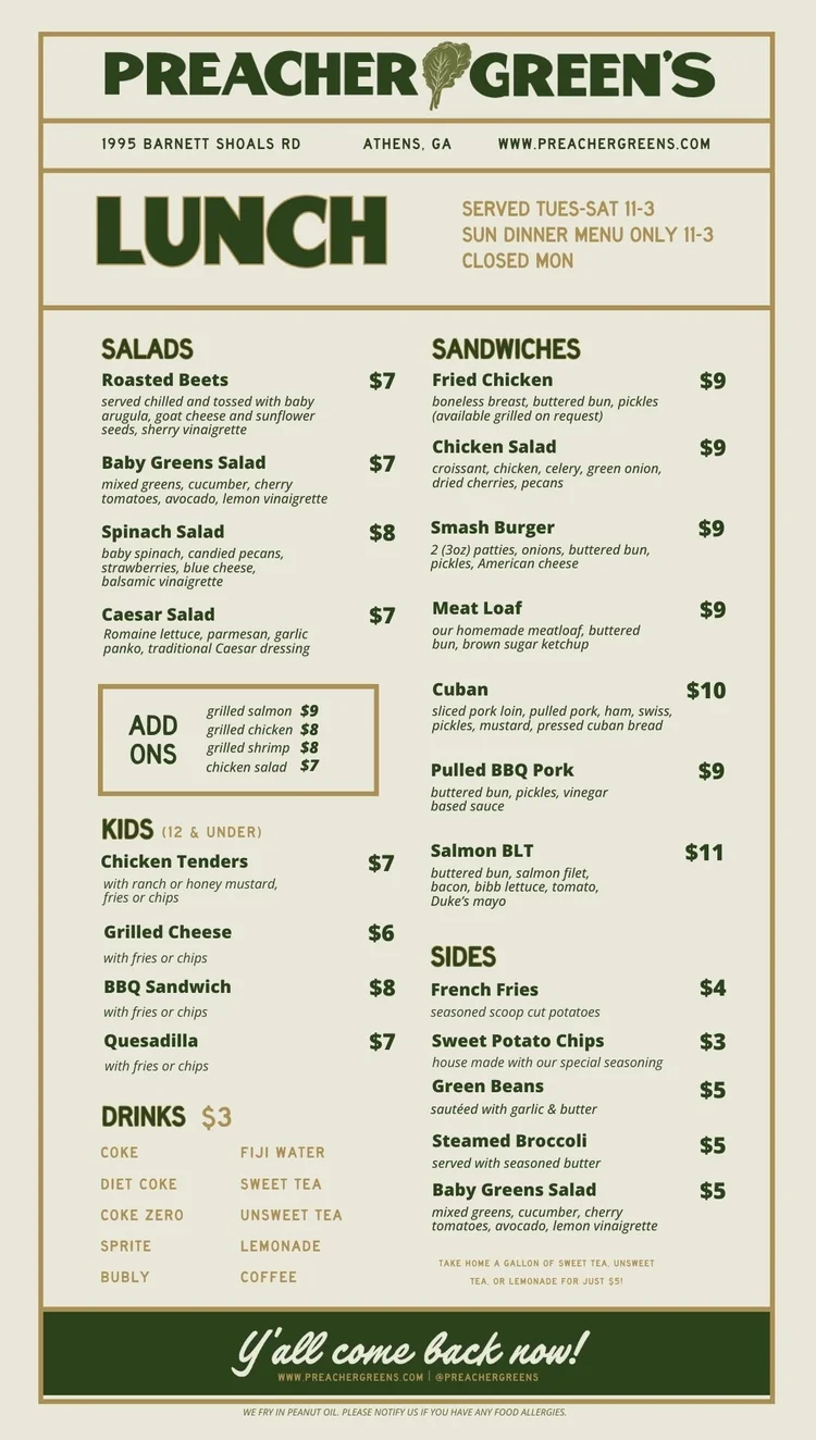 Menu — Preacher Greens