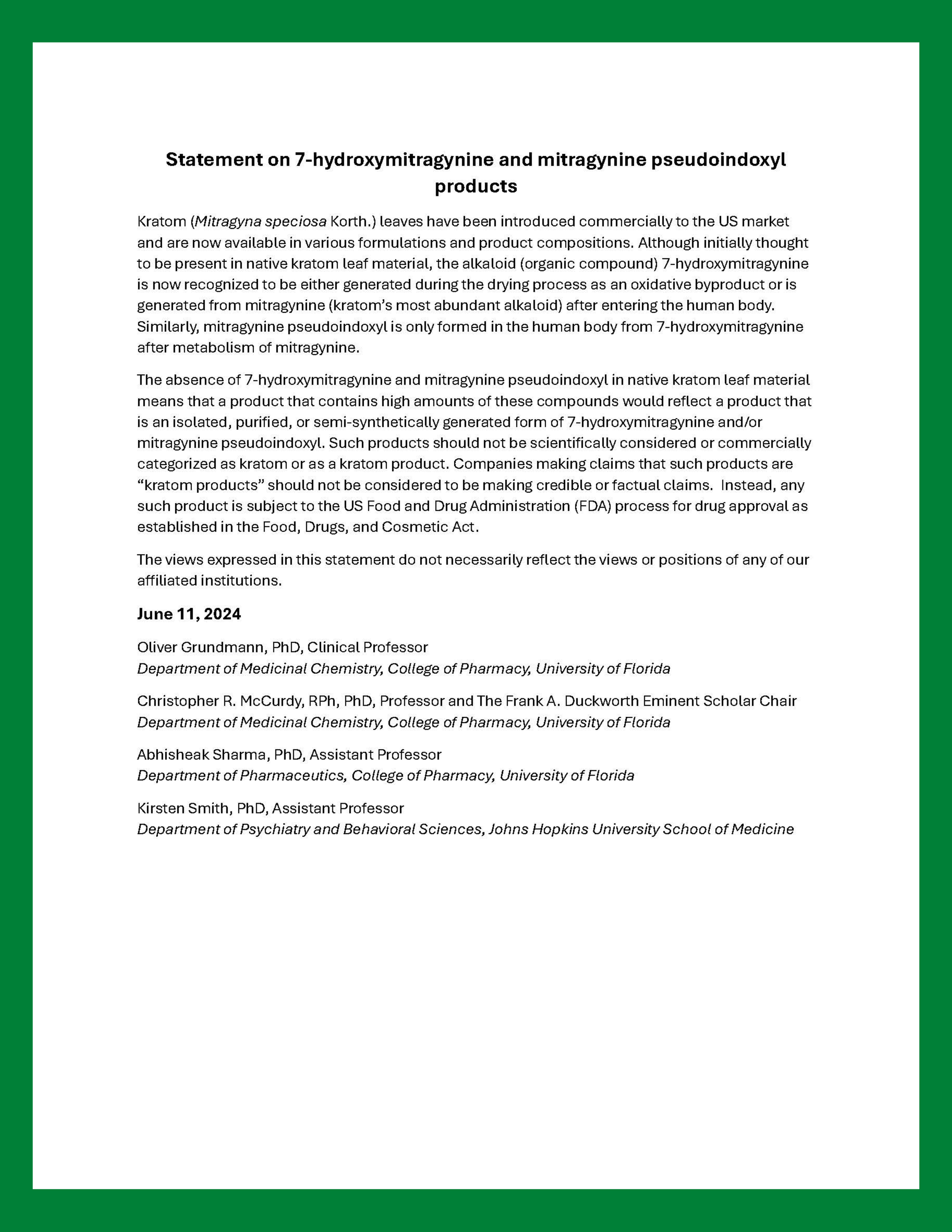 Scientists Statement on 7-OH MGPI Products — Global Kratom Coalition™