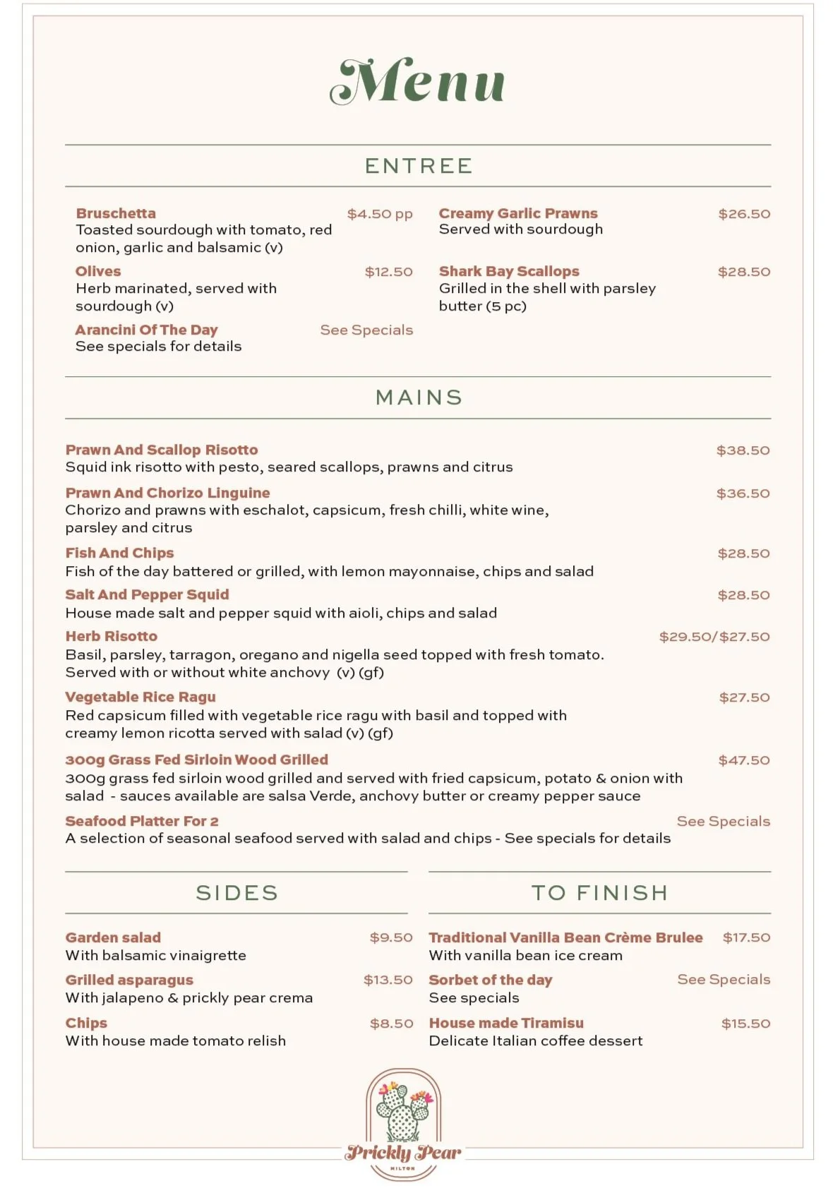 Menu — Prickly Pear Restaurant