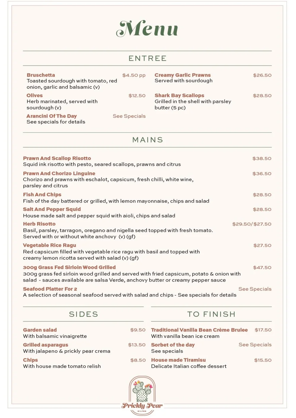 Menu — Prickly Pear Restaurant