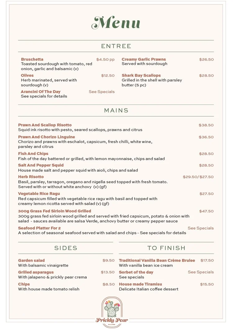 Menu — Prickly Pear Restaurant