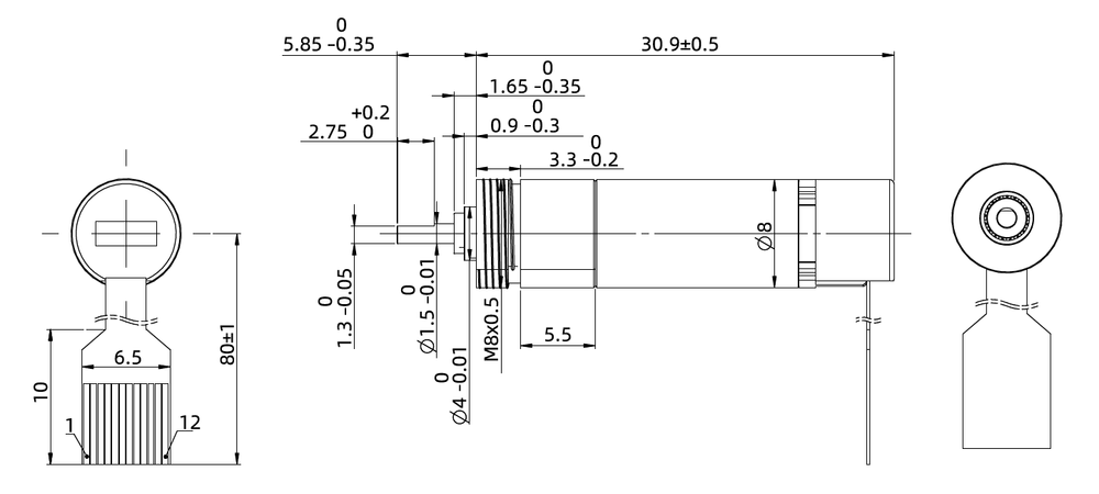 8mm Brushed - Dimensions — Dings Motion USA