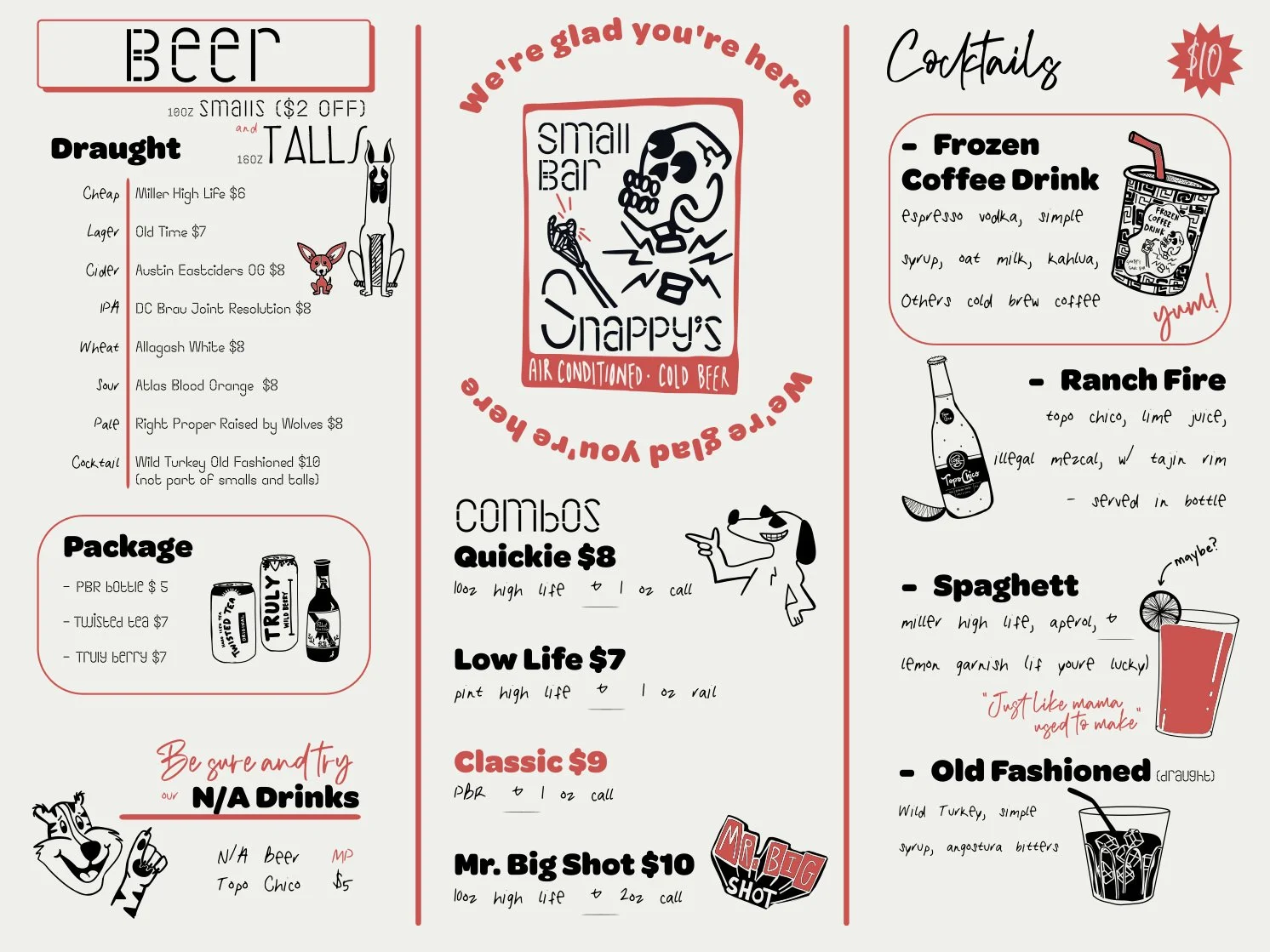 Menu — Snappy's Small Bar