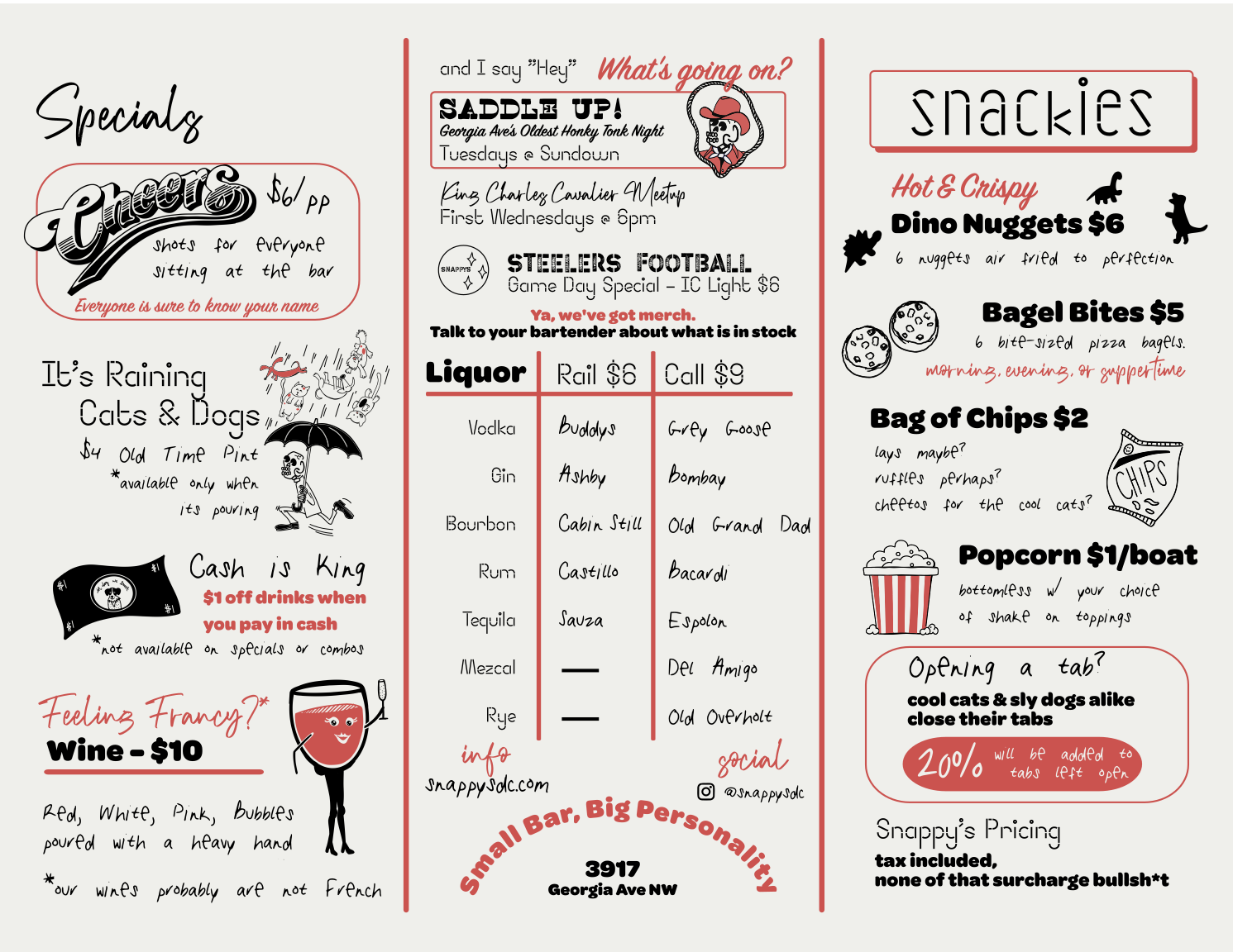 Menu — Snappy's Small Bar