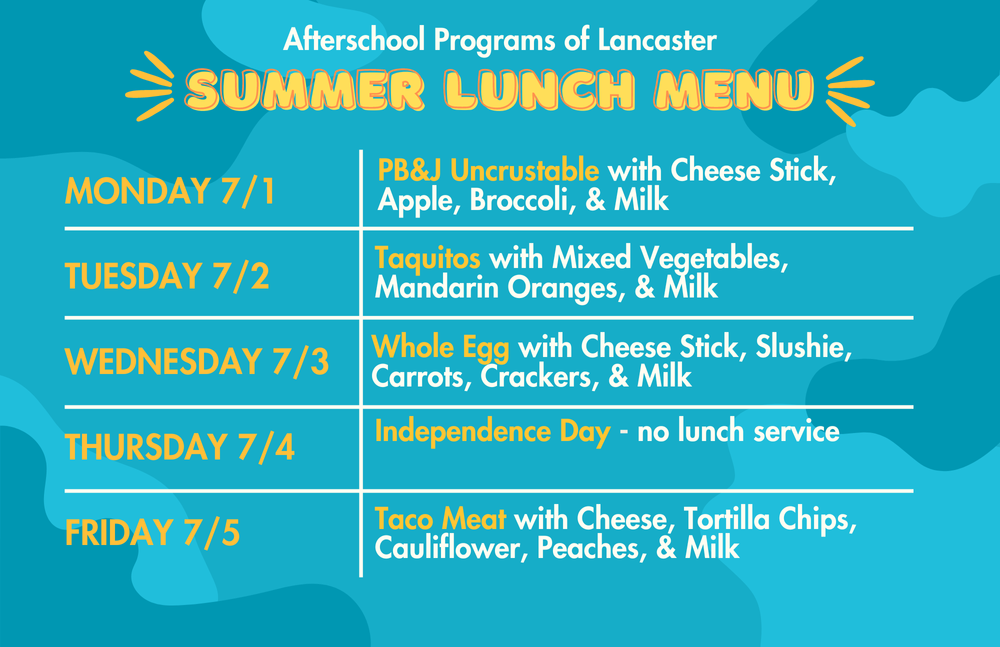 Monthly Menus — Afterschool Programs of Lancaster