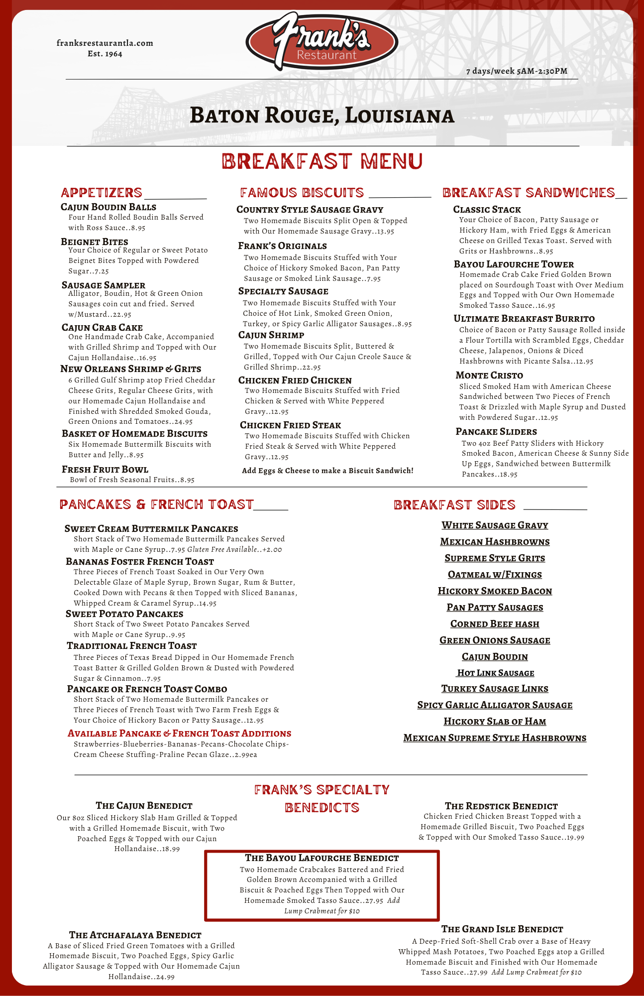 Baton Rouge Menu — Frank's Restaurant