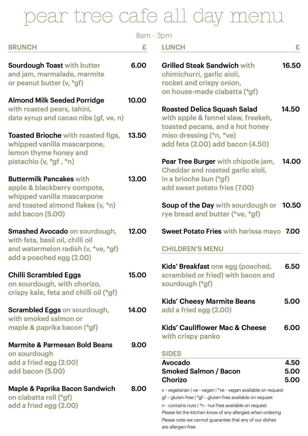 Menu — Pear Tree Cafe