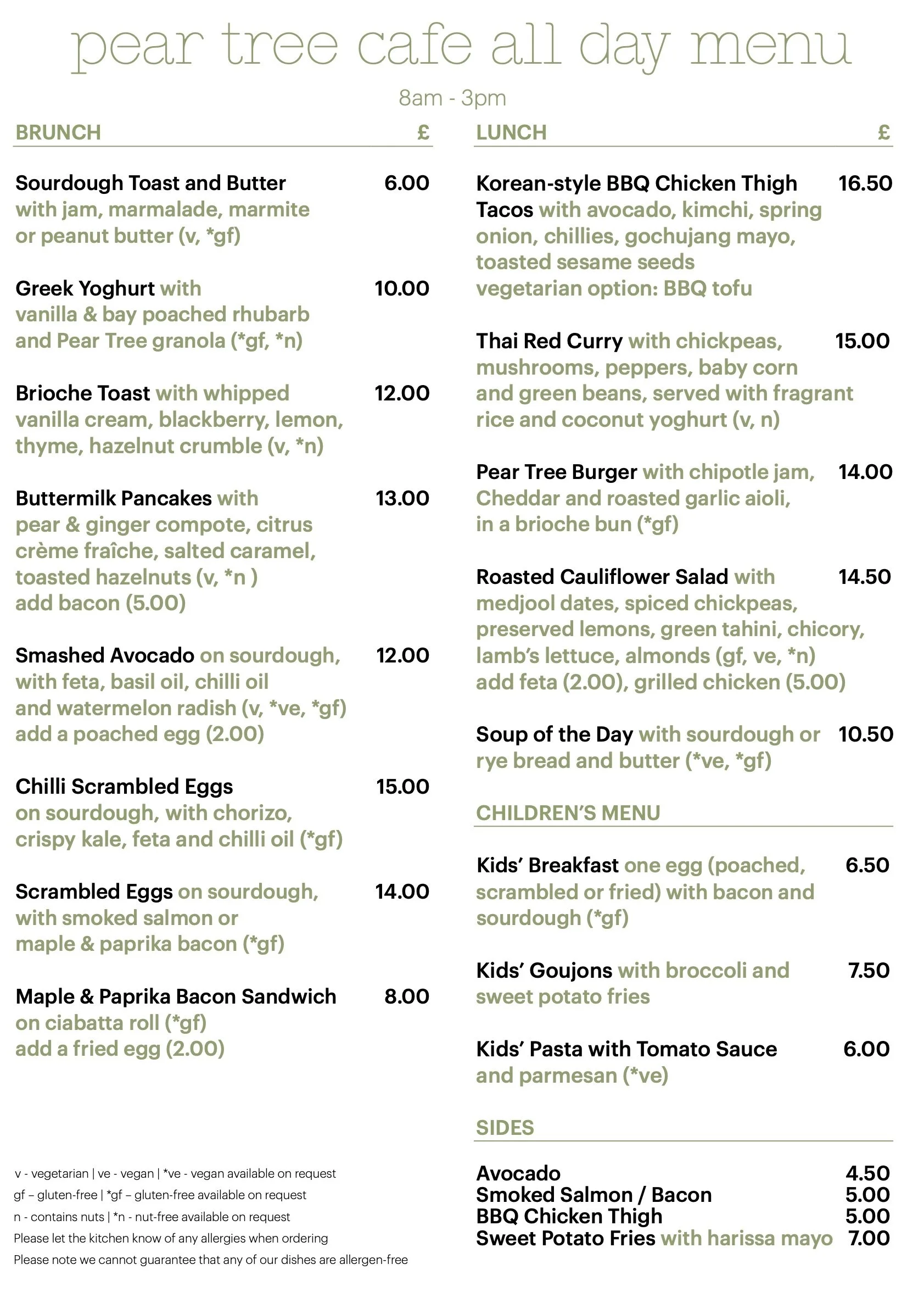 Menu — Pear Tree Cafe